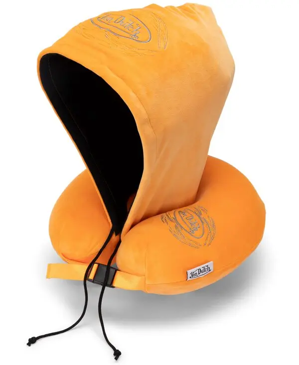 VON DUTCH Pinstripe Hooded Memory Foam Travel Neck Pillow - Orange