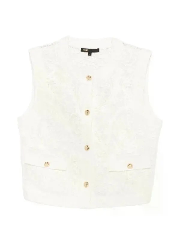 Maje Floral Guipure Buttoned Vest - Neutrals