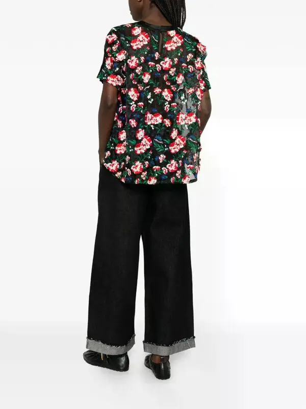 Sacai Floral-embroidered T-shirt