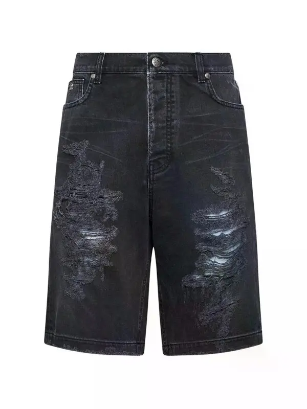 John Richmond Distressed Denim Shorts - Black