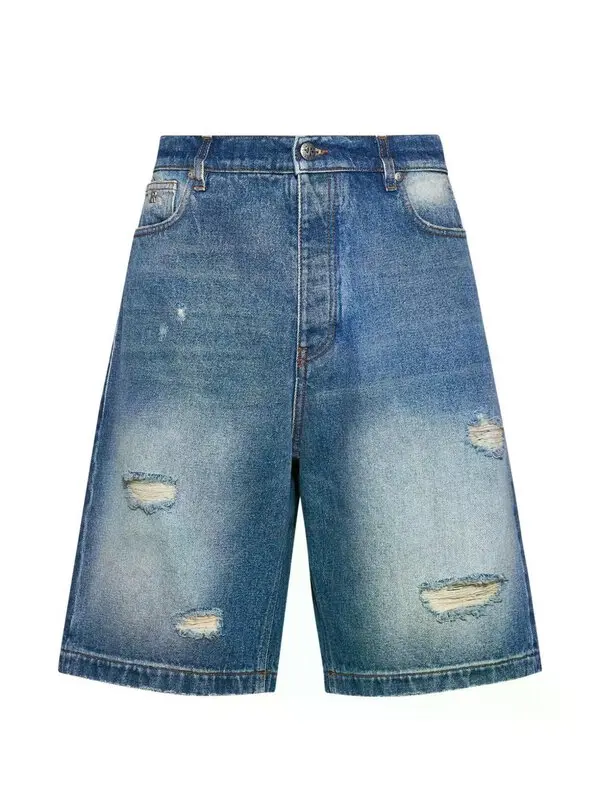 John Richmond Distressed Denim Shorts - Blue
