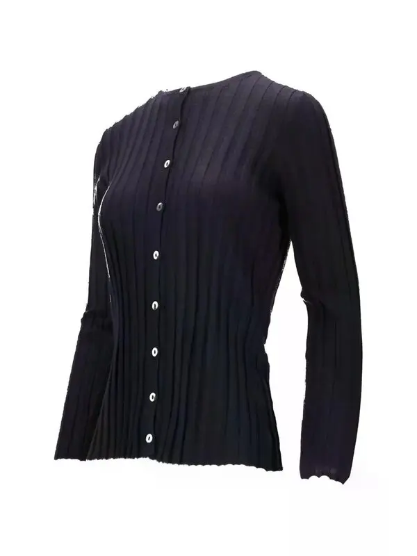 LA ROSE Ribbed Button Cardigan - Blue