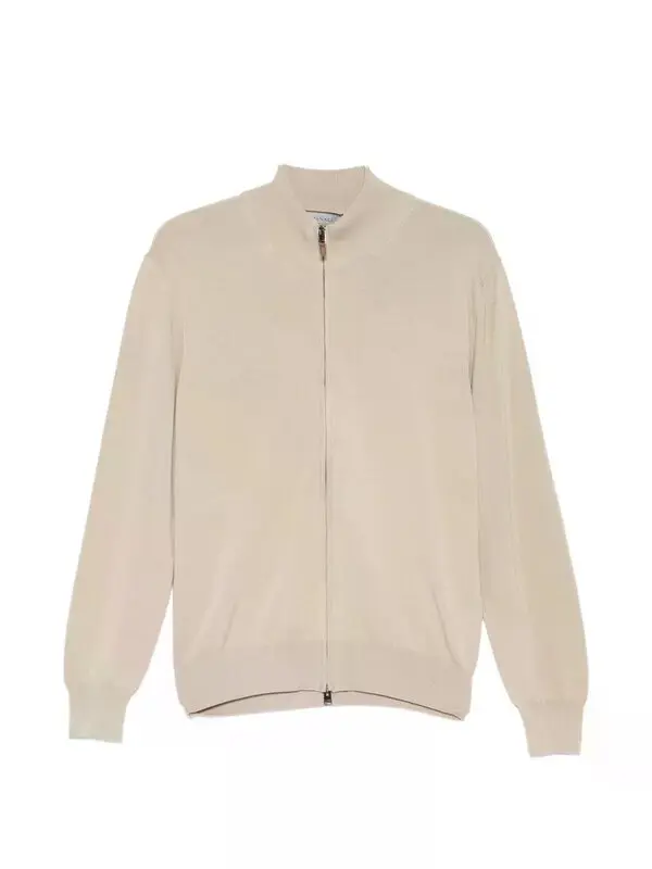 Canali Zip-up Knitted Cardigan - Neutrals