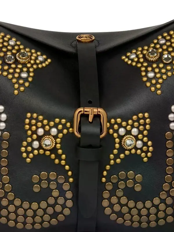 Etro Medium Leather Pony Bag With Paisley Studs