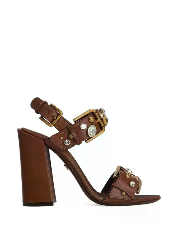 Dolce & Gabbana Cowhide Keira Embellished Sandals - Brown