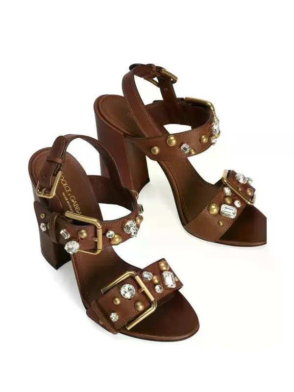 Dolce & Gabbana Cowhide Keira Embellished Sandals - Brown