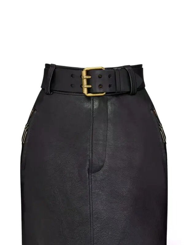 Saint Laurent Belted Leather Pencil Midi Skirt - Black