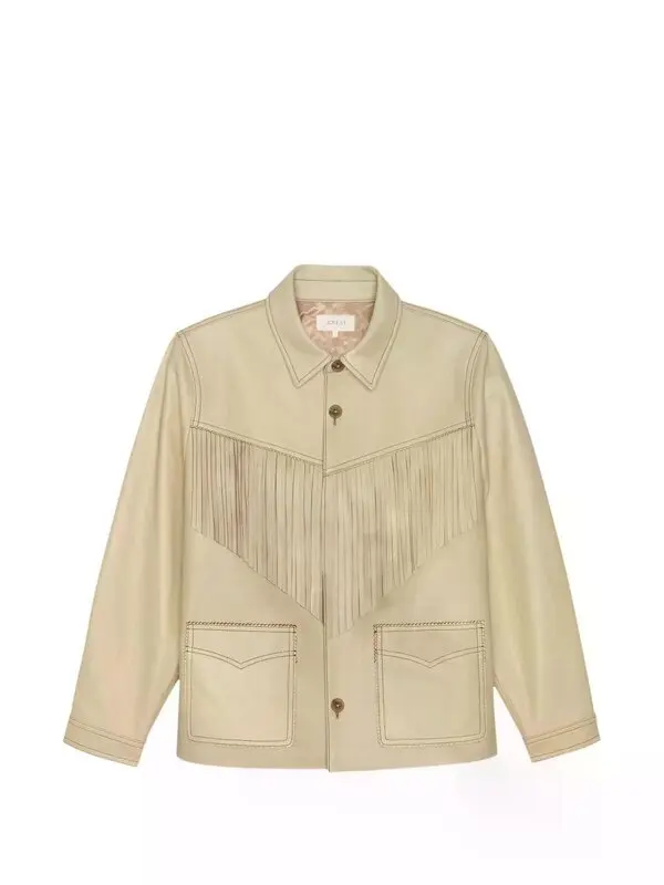 The Great. Leather Fringe Jacket - Neutrals
