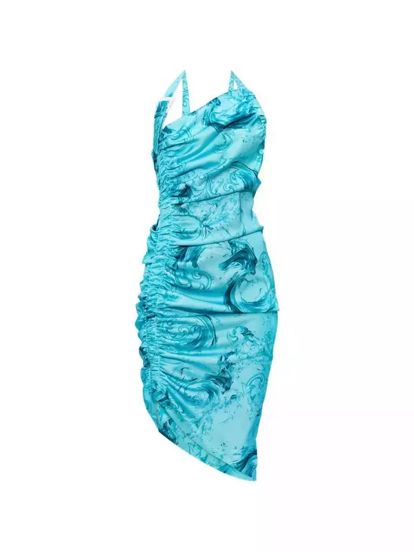 Versace Wave Couture-print Midi Dress - Blue