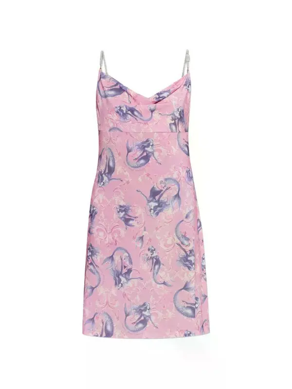 Versace Printed Dress With Pearl Embellishments - Pink