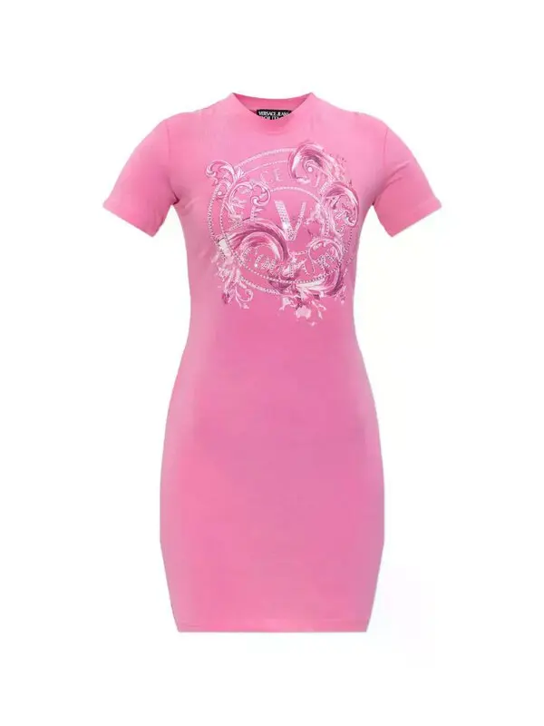 Versace Embellished Graphic T-shirt Dress - Pink