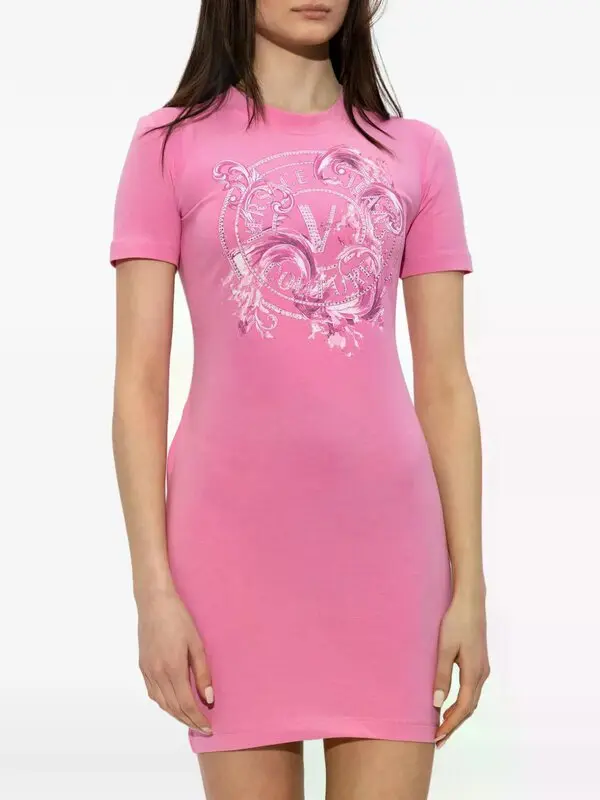 Versace Embellished Graphic T-shirt Dress - Pink