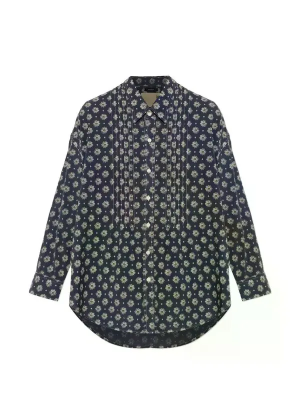 R13 Floral-print Cotton Shirt With Pintuck Details - Blue