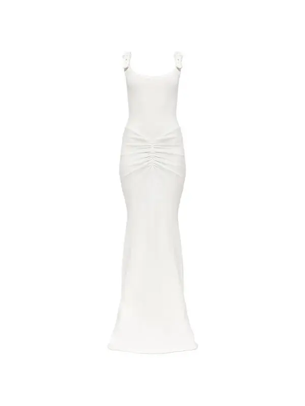 Versace Buckle Straps Sleeveless Cotton Maxi Dress - White