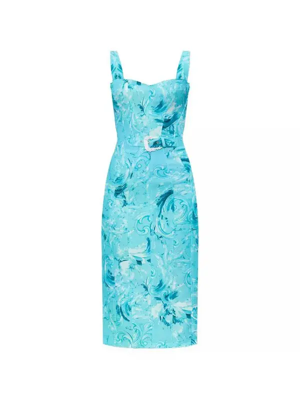 Versace Floral Belted Dress - Blue