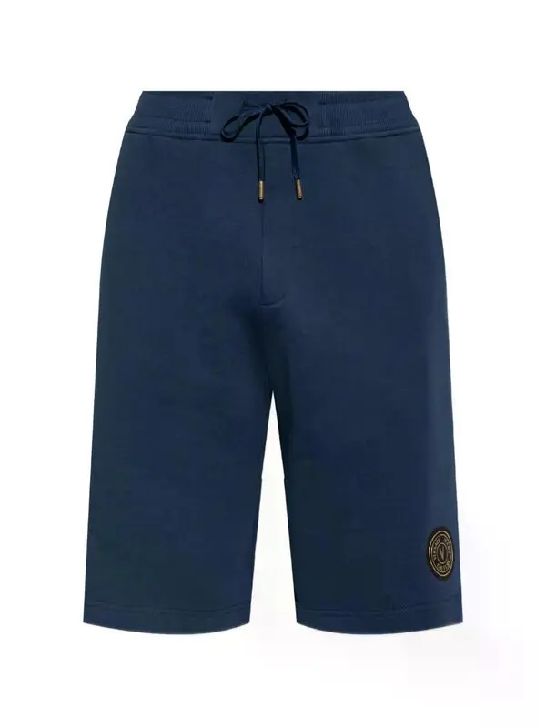 Versace Drawstring-detail Logo-patch Cotton Shorts - Blue