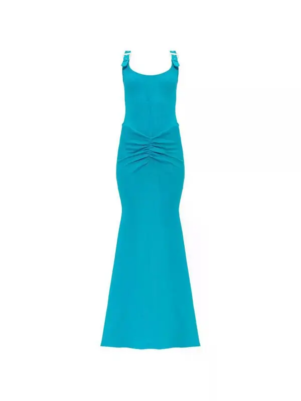 Versace Buckle-straps Sleeveless Maxi Cotton Dress - Blue