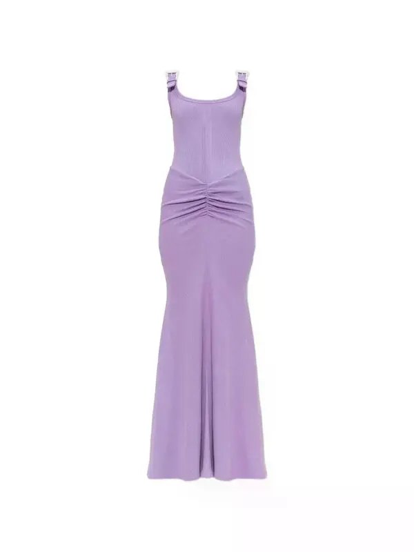 Versace Buckle-straps Maxi Cotton Dress - Purple