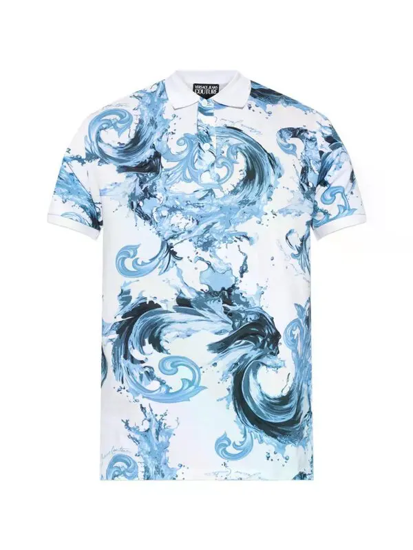 Versace Barocco-print Polo Shirt - Blue