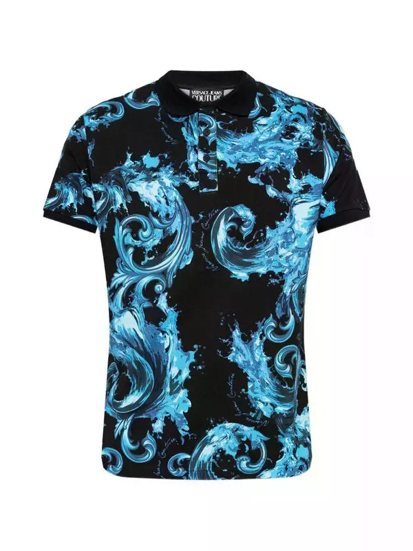 Versace Printed Short-sleeve Polo Shirt - Black