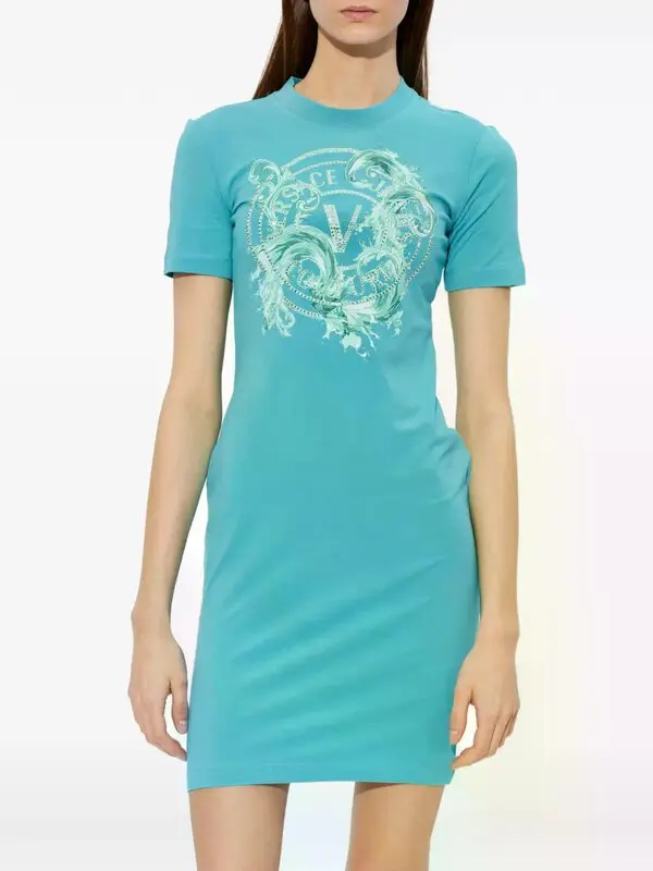 Versace Embellished Graphic Dress - Blue
