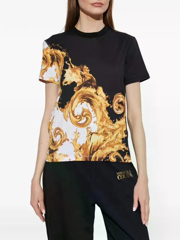 Versace Baroque-print Cotton T-shirt - Black