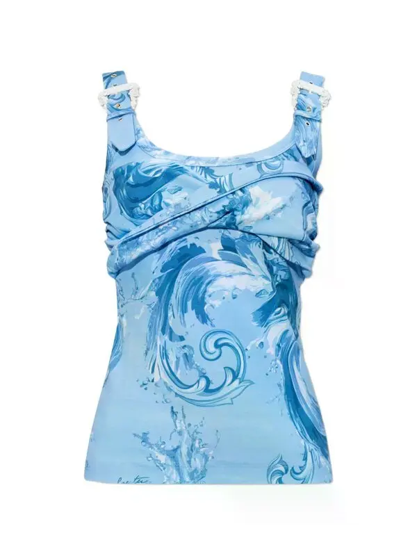 Versace Wave Couture-print Tank Top - Blue