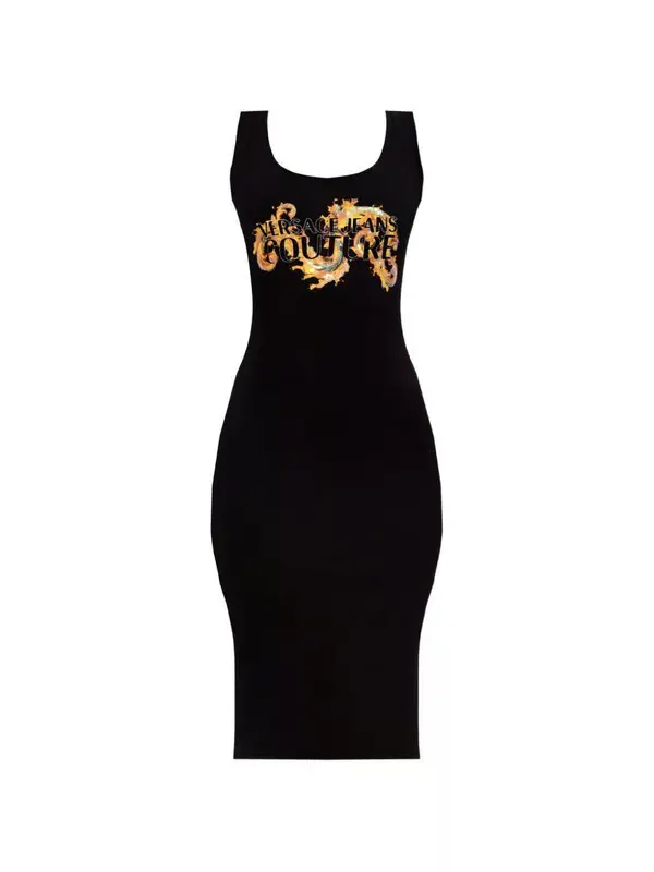 Versace Logo-graphic Cotton Midi Dress - Black