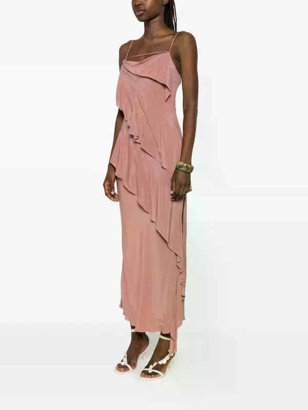 Patrizia Pepe Ruffled Asymmetric Midi Dress - Pink