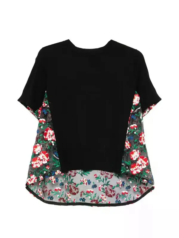 Sacai Floral-embroidered T-shirt - Black