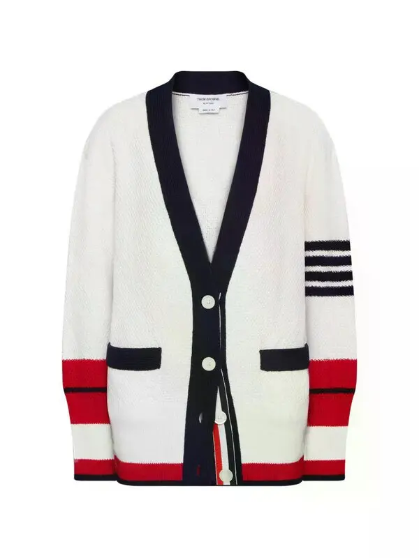 Thom Browne Tennis Racquet Intarsia Cardigan - White