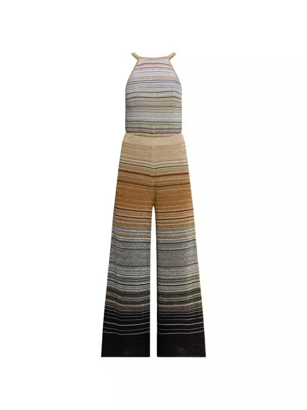 AKEP Striped-pattern Halterneck Jumpsuit - Neutrals