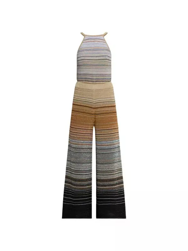 AKEP Striped-pattern Halterneck Jumpsuit - Neutrals