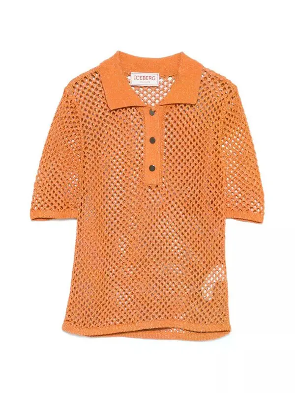 Iceberg Buttoned Open Knit Polo Shirt - Orange