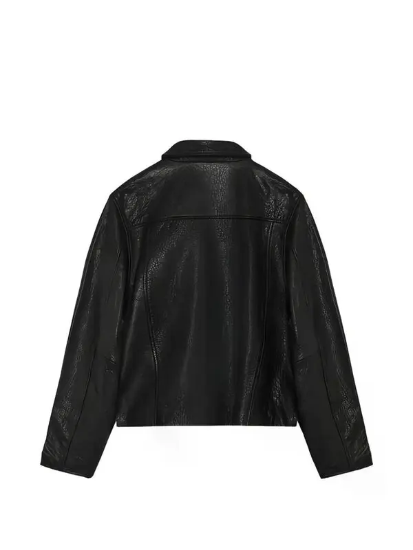 WON HUNDRED Collared Leather Jacket - Black