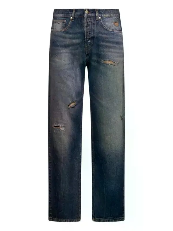 John Richmond Distressed Straight Leg Jeans - Blue