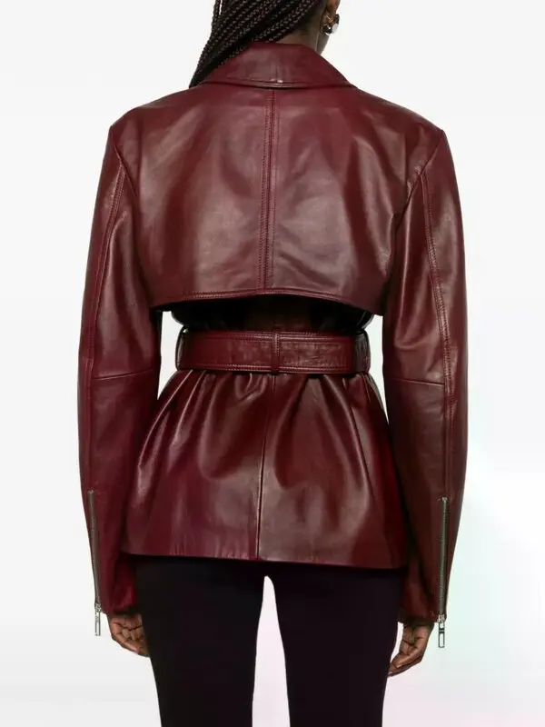 Sportmax Belted Leather Jacket - Red