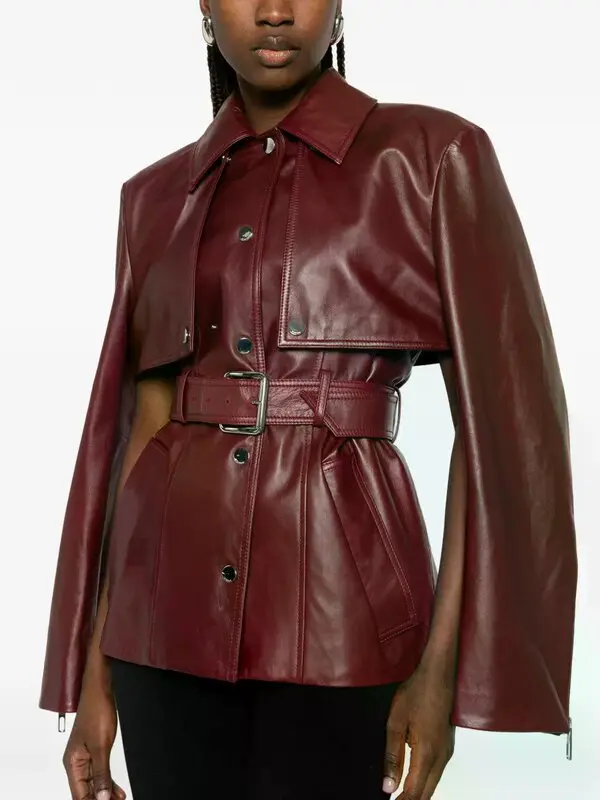 Sportmax Belted Leather Jacket - Red