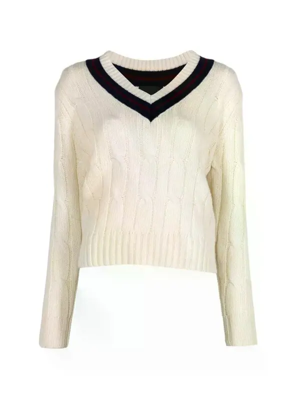 NILI LOTAN Fabiana V-neck Cable-knit Sweater - Neutrals