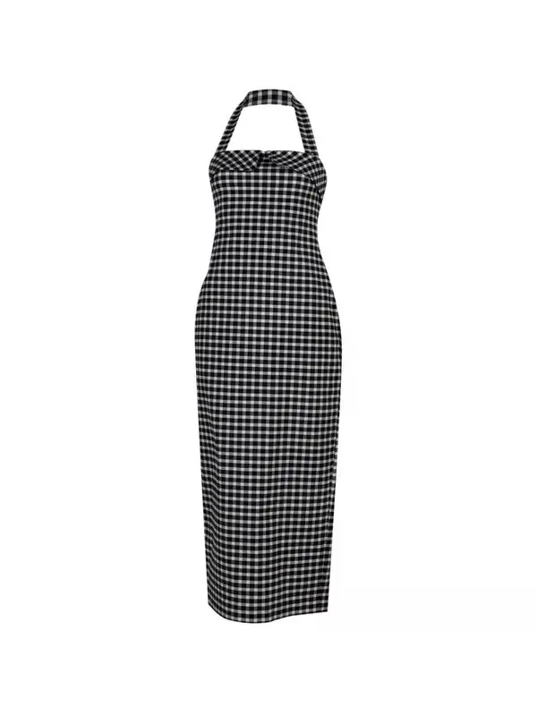 Posse Chiara Halter Gingham Midi Dress - Black