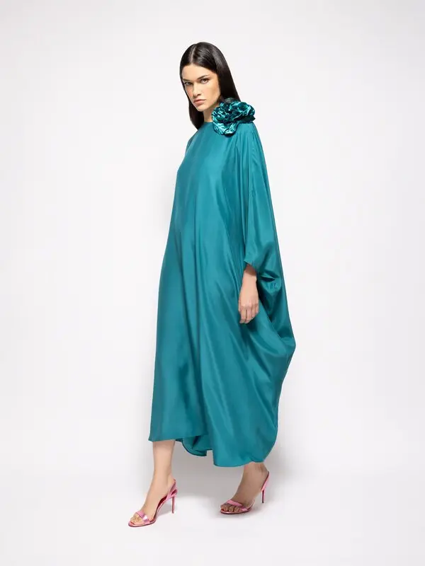 PAULA Botanical Silk Kaftan Dress - Green