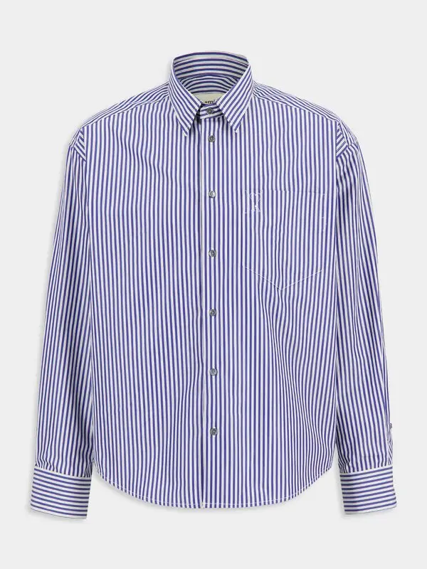 AMI Paris Royal Cotton Embossed Striped De Coeur Boxy Shirt