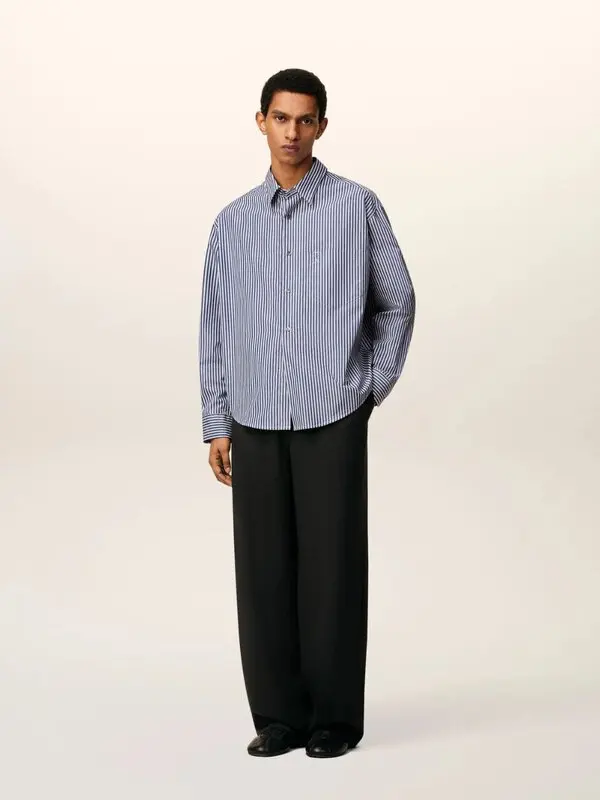 AMI Paris Royal Cotton Embossed Striped De Coeur Boxy Shirt