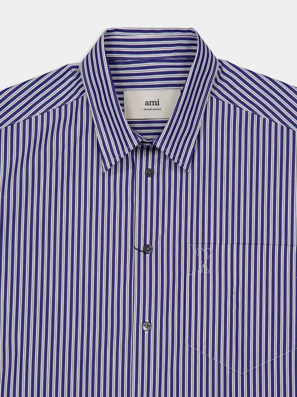 AMI Paris Royal Cotton Embossed Striped De Coeur Boxy Shirt