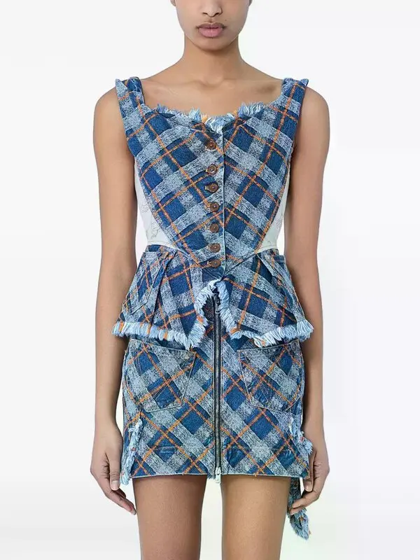 VIVIENNE WESTWOOD Frayed Plaid Mini Dress - Blue