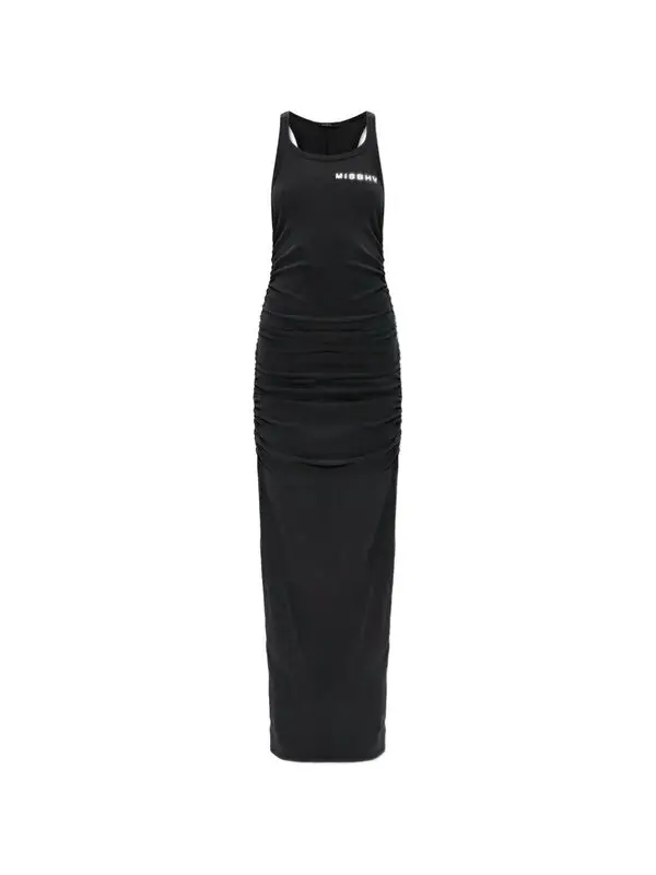 MISBHV Logo-print Ruched Dress - Black