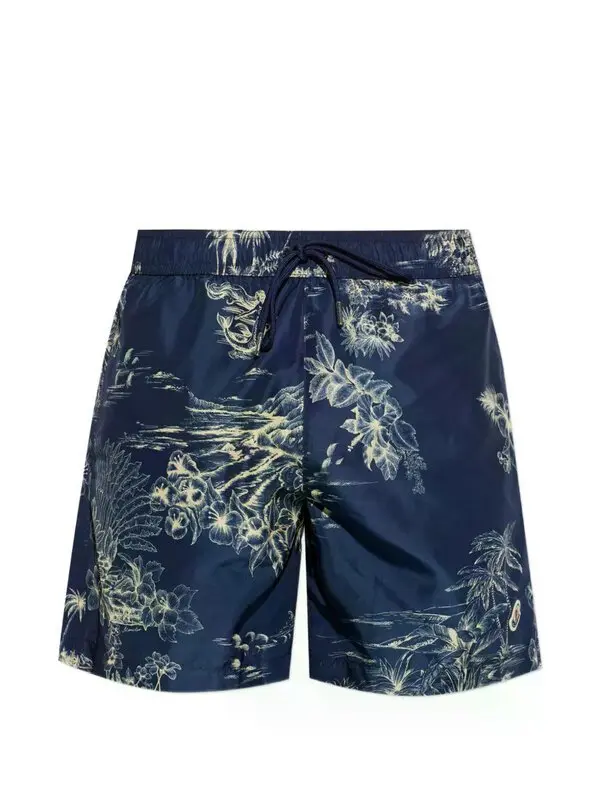 Moncler Floral-print Swim Shorts - Blue