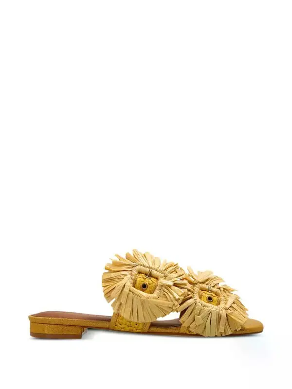 Kurt Geiger Raffia Buckle Flat Sandals - Yellow