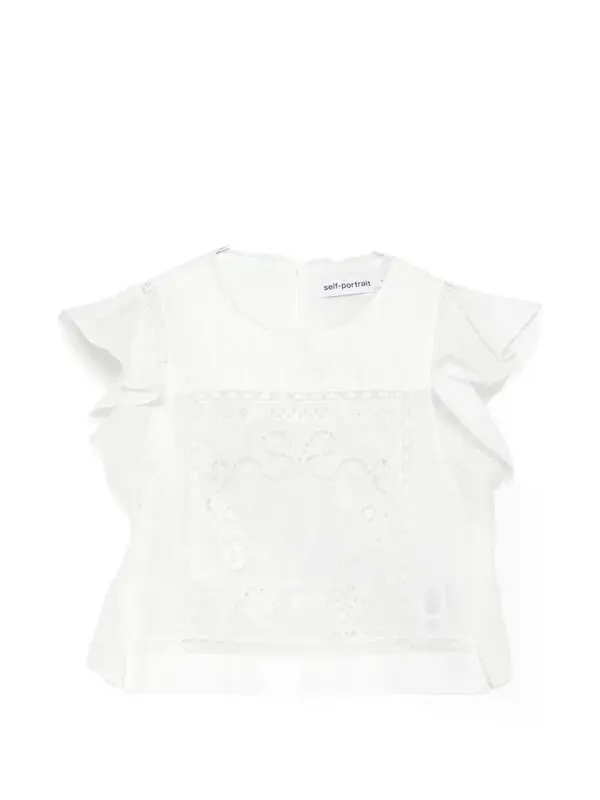 SELF-PORTRAIT Lace-detail Ruffled Top - White