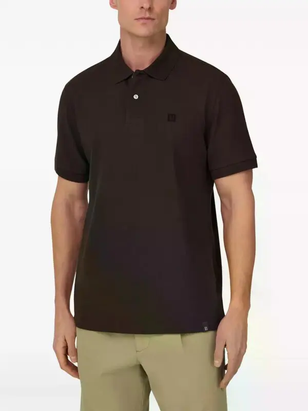 Boggi Milano Button Flocked Polo Shirt - Brown
